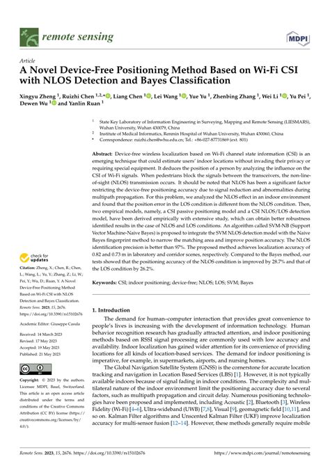 pdf a novel device free positioning method based on wi fi csi with