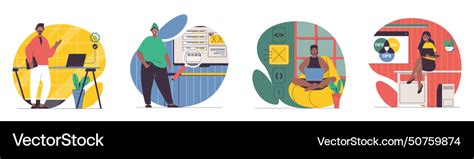 Devops Concept With People Scenes Set In Flat Web Vector Image