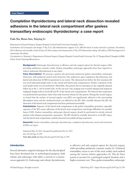Pdf Completion Thyroidectomy And Lateral Neck Dissection Revealed Adhesions In The Lateral