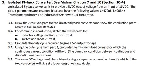 Solved Isolated Flyback Converter See Mohan Chapter 7 And