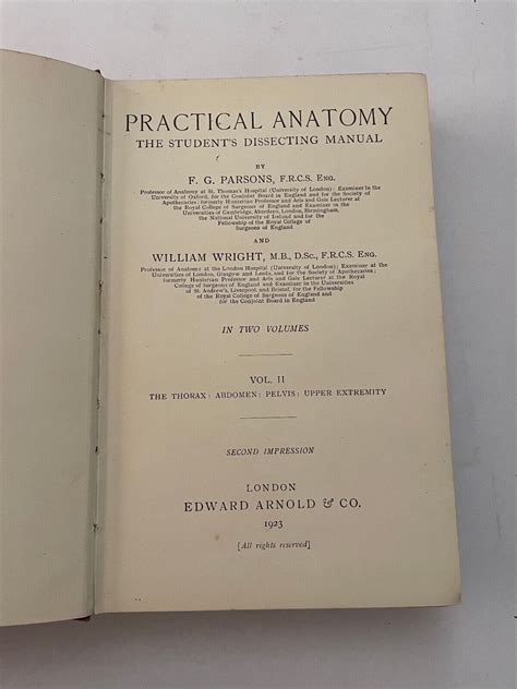 Practical Anatomy By Parsons And Wright Vol Ii 1923 Northam Secondhand