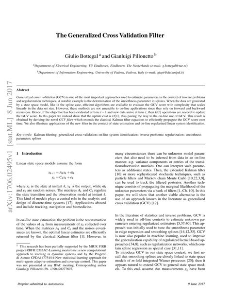 The Generalized Cross Validation Filter Deepai