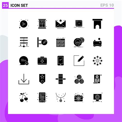 Pictogram Set of 25 Simple Solid Glyphs of server message house application star Editable Vector ...