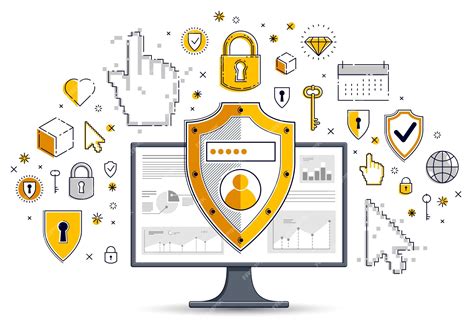 Premium Vector Shield Over Computer Monitor And Set Of Icons Private