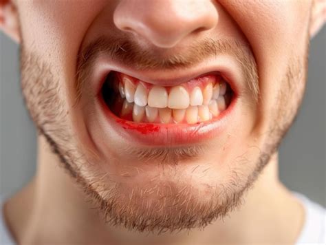 Premium Photo Closeup Of A Persons Mouth Showing Bleeding Gums And