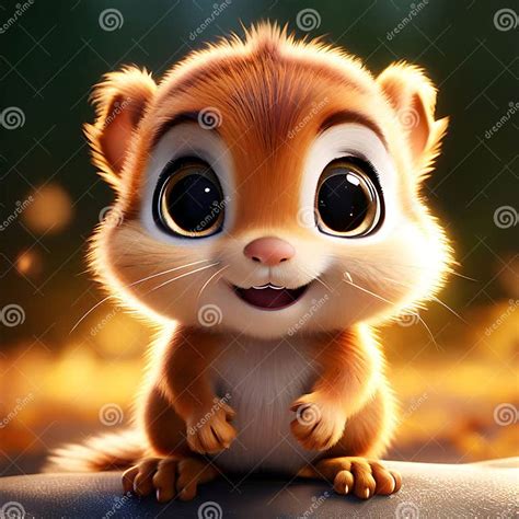 A Smiling Cute 3d Cartoon Young Chipmunk With Big Round Sparkling Eyes