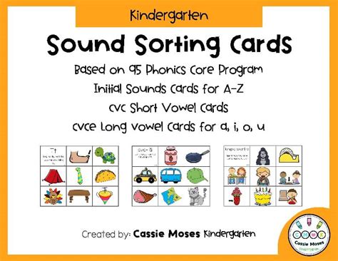 Sound Sorting Cards 95 Phonics Core Kindergarten By Cassie Moses Kindergarten