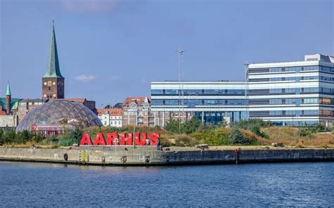 Aarhus Denmark August 15 2025 Aarhus Waterfront Cityscape View
