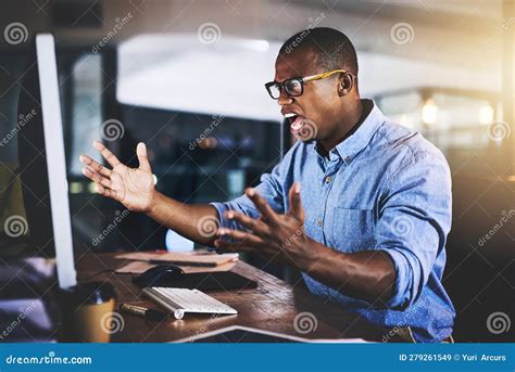 African Man In Business Night And Angry With Computer Glitch Stress With Software Problem And African Man In Business Night And Angry With Computer Glitch Stress With Software Problem And