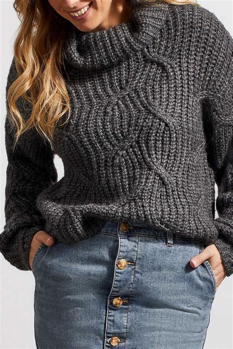 Tribal Womens Cable Knit Turtleneck Sweater