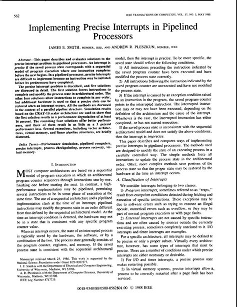 Pdf Implementing Precise Interrupts In Pipelined Processors