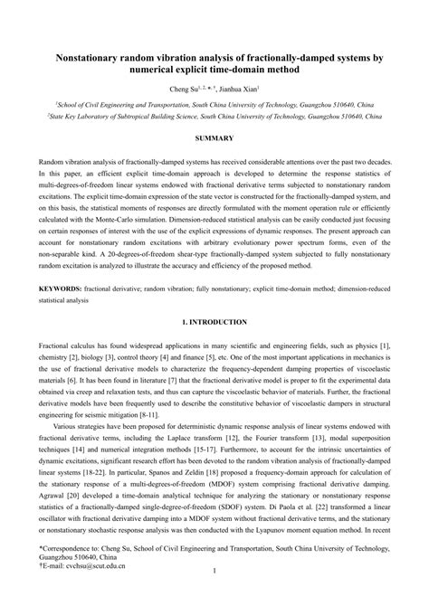 Pdf Nonstationary Random Vibration Analysis Of Fractionally Damped Systems By Numerical