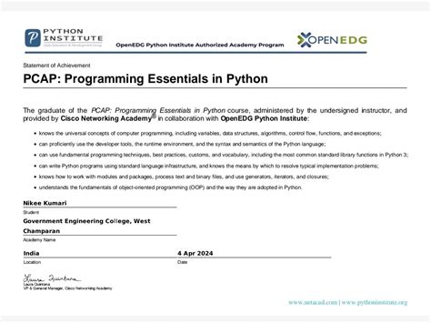 Nikee Kumari On Linkedin 🚀 Excited To Share That Ive Completed The Python Course From Cisco