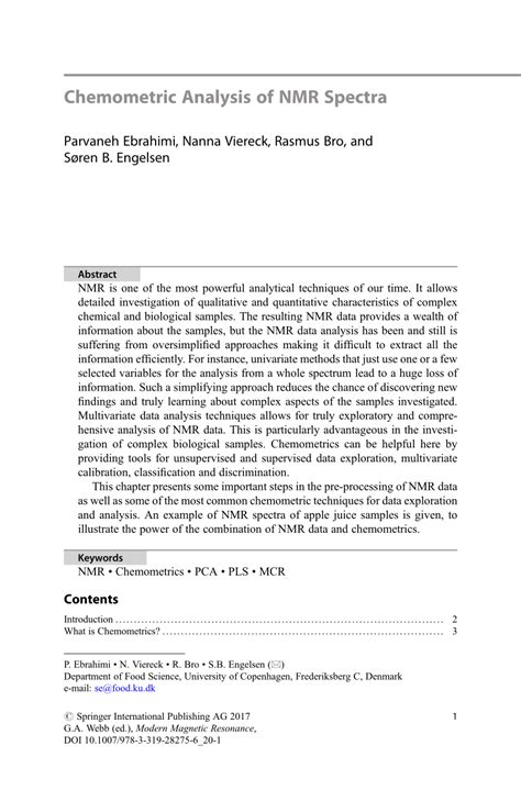 Pdf Chemometric Analysis Of Nmr Spectra