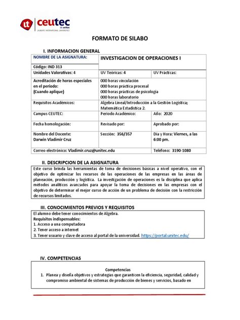 Silabo Investigación De Operaciones Julio 2021 Pdf Programación Lineal Prueba
