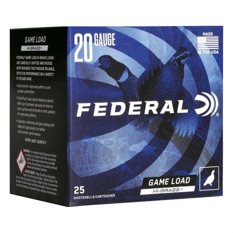 Federal Game Load High Brass 20 Gauge Shotshells 25 Round Box