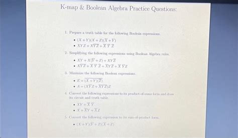 Solved K Map And Boolean Algebra Practice Questions 1