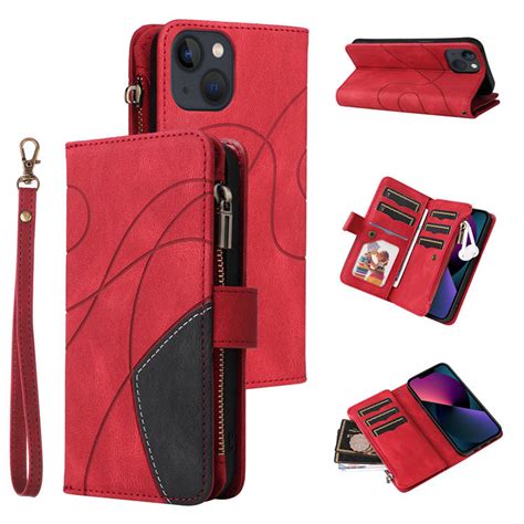Iphone 13 Zipper Wallet Magnetic Stand Case Red