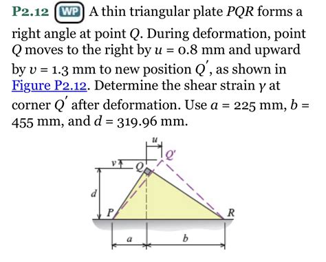 Solved P212 Wp A Thin Triangular Plate Pqr Forms A Right Angle At