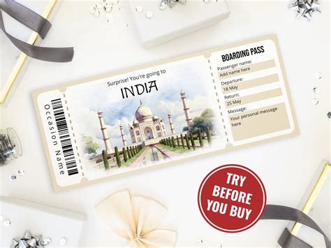 Editable India Boarding Pass Template Surprise India Trip Etsy