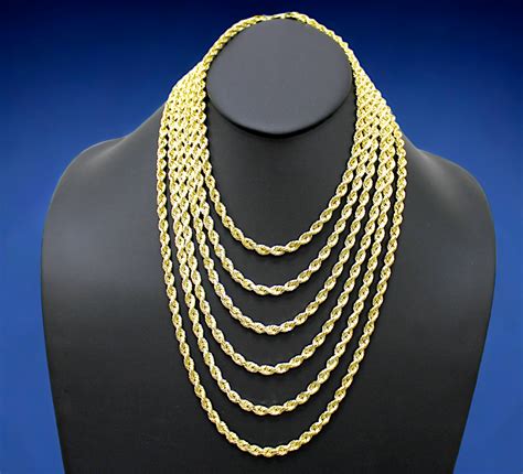 10k Yellow Gold Rope Chain Necklace Diamond Cut 2mm 10mm Sizes