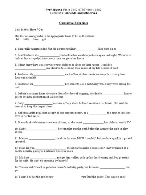 Causative Exercises Dye Grammar