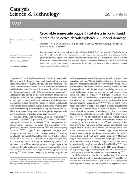 Pdf Recyclable Nanoscale Copper I Catalyst In Ionic Liquid Media For Selective