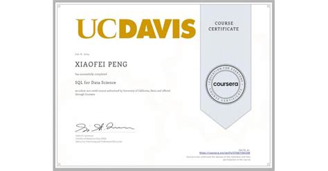 Xiaofei Sophie Peng On Linkedin Completion Certificate For Sql For Data Science