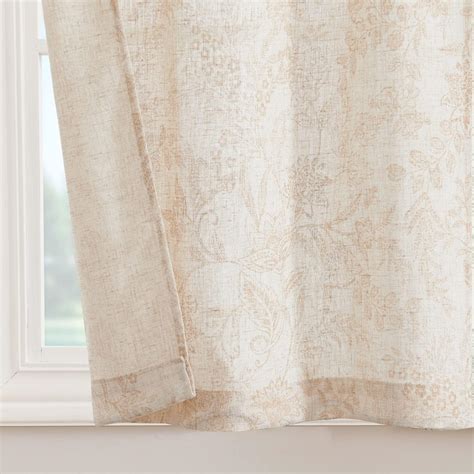 Set De 2 Perdele Bej Din In Si Poliester Cu Model Floral Fin Scurta