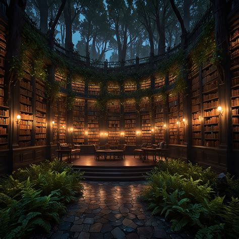 Artstation Hidden Grand Library In A Magical Forest Fantasy Wall