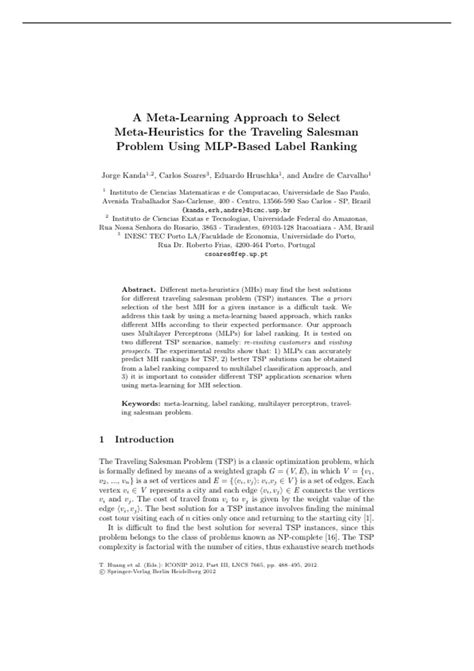A Meta Learning Approach To Select Meta Heuristics For The Traveling