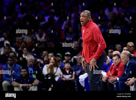 Philadelphia 76ers Head Coach Doc Rivers In Action During Game 2 In The