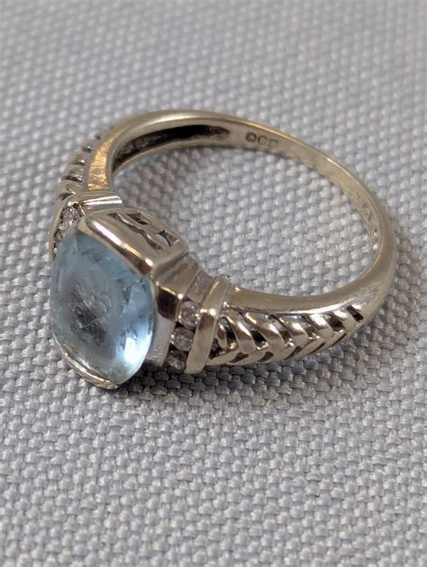 14k White Gold Ring With Pale Blue Maine Tourmaline Barrel Shape