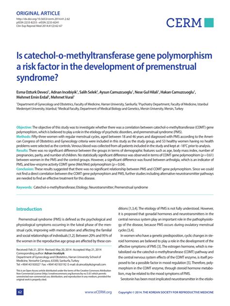 Pdf Is Catechol O Methyltransferase Gene Polymorphism A Risk Factor In The Development Of