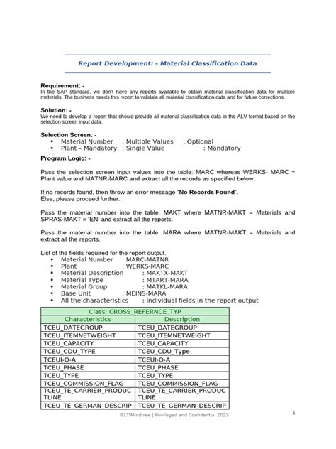 Functional Specification Report Development Material Classification