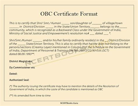 Obc Certificate Format Guidelines How To Apply Classification