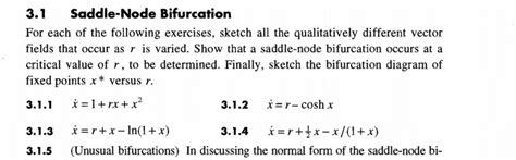 31 Saddle Node Bifurcation For Each Of The Following Exercises Sketch All The Qualitatively