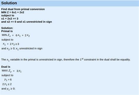 Optimization Converting From Primal To Dual Linear Problem