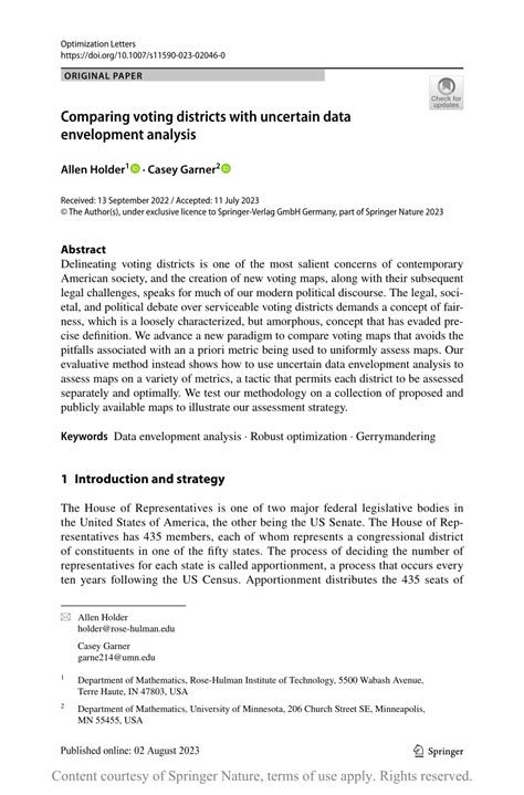 Comparing Voting Districts With Uncertain Data Envelopment Analysis