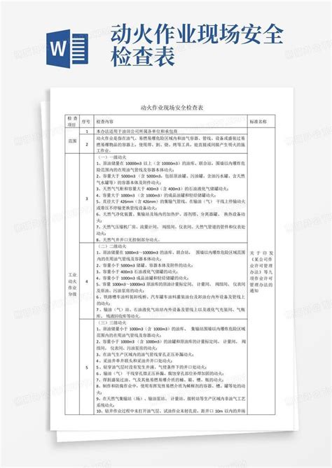 动火作业现场安全检查表word模板下载编号qobezbrd熊猫办公