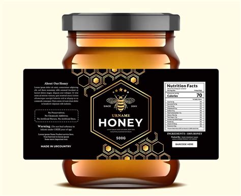 Elegant Honey Label Featuring A Gold Bee Hexagon Pattern And