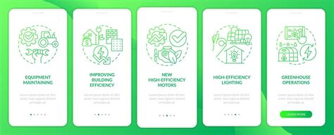 Farm Energy Efficiency Green Gradient Onboarding Mobile App Screen Walkthrough 5 Steps Graphic