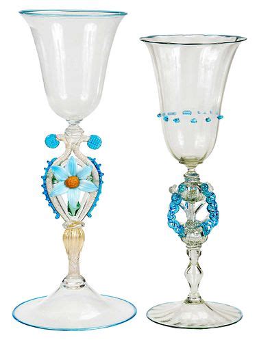 Two Large Venetian Clear And Blue Glass Goblets Sold At Auction On 11th