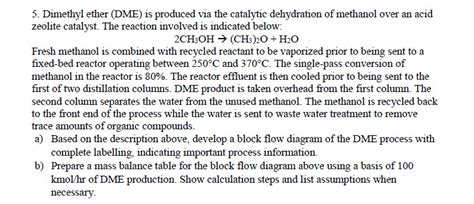 Solved 5 Dimethyl Ether Dme Is Produced Via The Catalytic