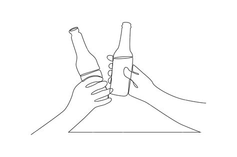 Premium Vector One Continuous Line Drawing Of Happy People Clinking