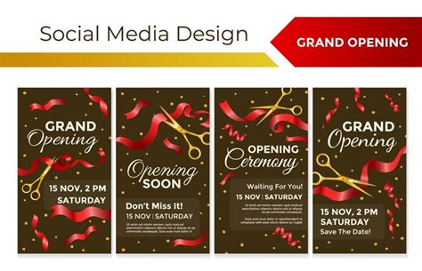 Premium Vector Grand Opening Promo At Social Media Web Page Set