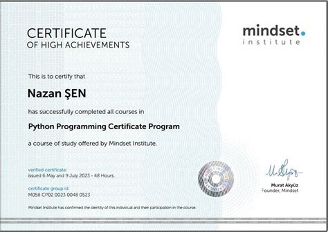 Finished Mindset Institutes Python Program Nazan Şen Posted On The