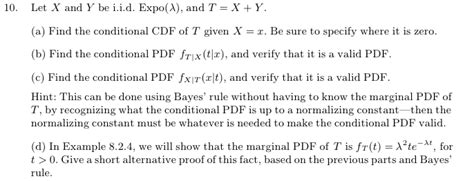 Solved Let X And Y Be I I D Expo Lambda And T X Y Chegg