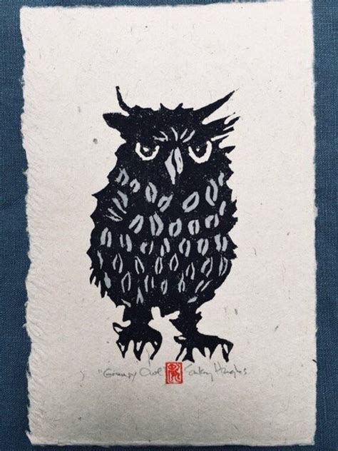 Owl Linocut Ideas Japanese Owl Woodcut Owl Linocut Print