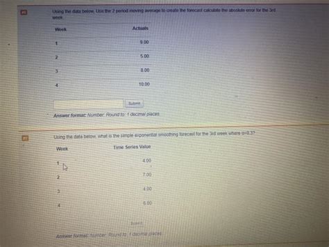 Solved Using The Data Below Use The 2 Period Moving Average